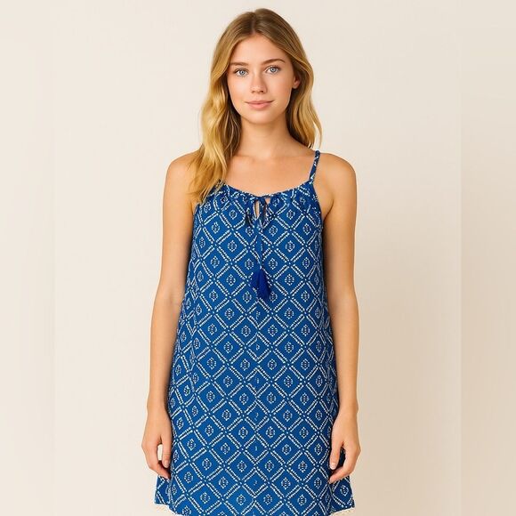 Jade | Dresses | Jade Melody Tam Blue Cotton Lined Tassel Mini Dress S ...